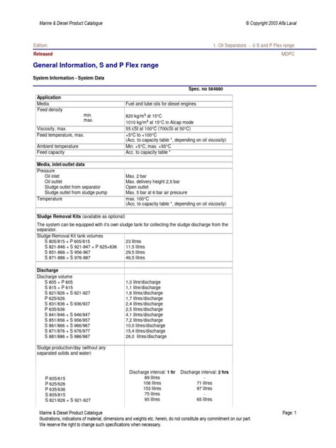 S And P Separators System Data Pdf Diesel Fuel Mains Electricity