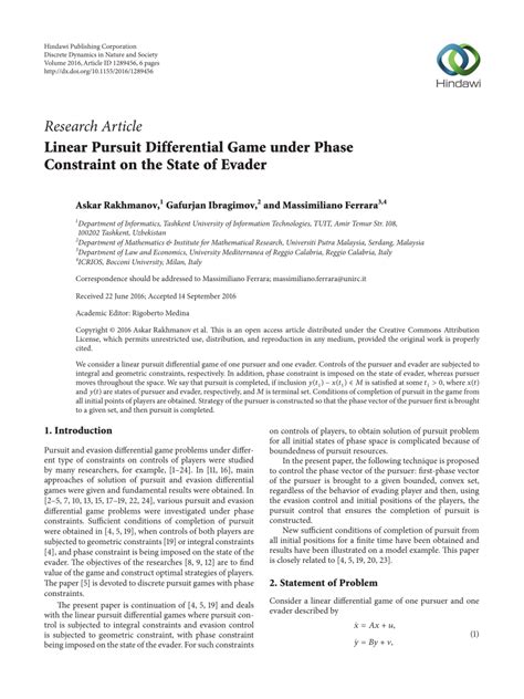 Pdf Linear Pursuit Differential Game Under Phase Constraint On The State Of Evader