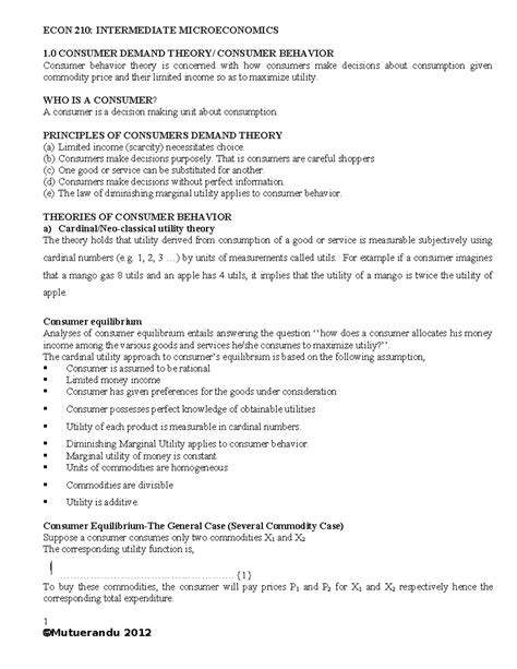 Econ 210 Intermediate Microeconomics 1 Econ 210 Intermediate