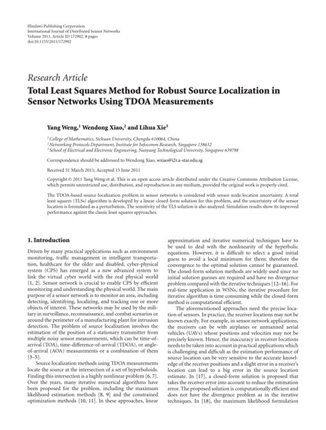 Pdf Total Least Squares Method For Robust Source Localization In