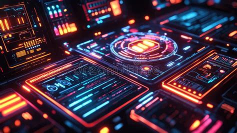 Futuristic Control Panel Interface With Glowing Neon Accents Data Streams And Hitech Cyberpunk