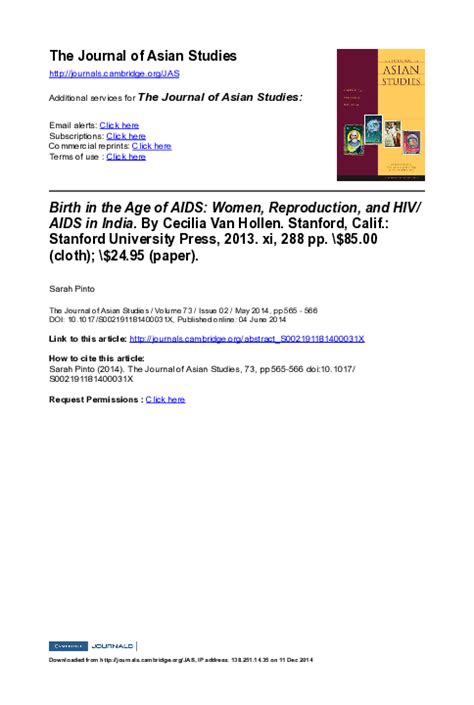 Pdf Birth In The Age Of Aids Women Reproduction And Hiv Aids In India
