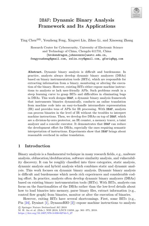 Pdf Dbaf Dynamic Binary Analysis Framework And Its Applications 12th International