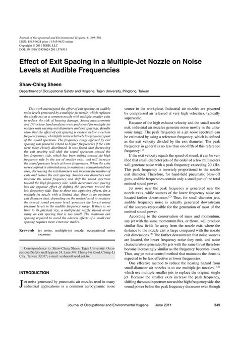 PDF Effect Of Exit Spacing In A Multiple Jet Nozzle On Noise Levels At Audible Frequencies