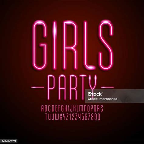 핑크 트렌디 한 글꼴 활기찬 현대 알파벳 조명 효과와 네온 컬러 문자와 숫자 벡터 일러스트 10eps 0명에 대한 스톡 벡터