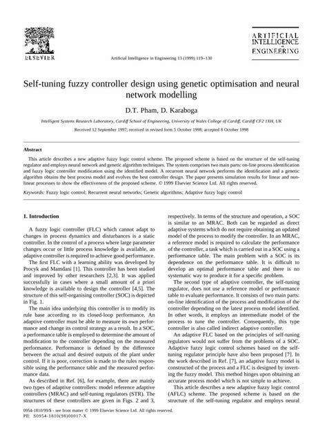 Pdf Self Tuning Fuzzy Controller Design Using Genetic Optimisation