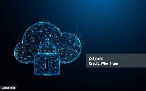 구름 보안 아이콘 형태로 선과 삼각형 파란색 배경에 연결 네트워크를 가리킨 일러스트 벡터 연결에 대한 스톡 벡터 아트 및 기타 이미지 Istock