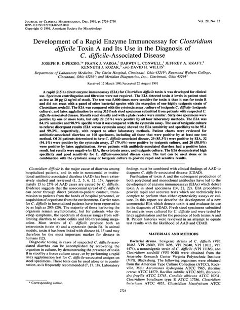 Pdf Development Of A Rapid Enzyme Immunoassay For Clostridium Difficile Toxin A And Its Use In