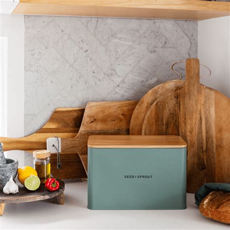 Bread Box Green Bread Bin With Oak Lid
