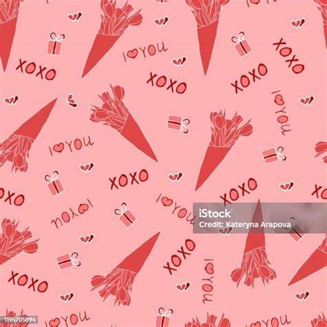 발렌타인 데이에 대한 사랑스러운 핑크 원활한 패턴 꽃다발과 글자 당신을 사랑해요 여 자가 0명에 대한 스톡 벡터 아트 및 기타 이미지 Istock