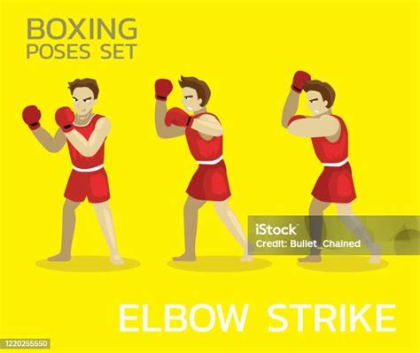 팔꿈치 스트라이크 만화 복싱 포즈 세트 남자 만화 벡터 일러스트 건강한 생활방식에 대한 스톡 벡터 아트 및 기타 이미지