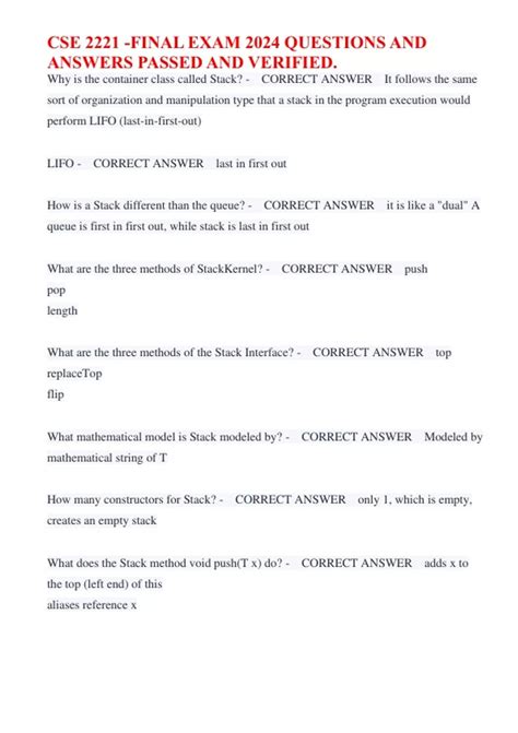 Cse 2221 Final Exam 2024 Questions And Answers Passed And Verified