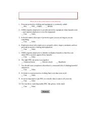 PPE Quiz Rtf Personal Protective Clothing And Equipment Quiz Please Choose The Correct Answers