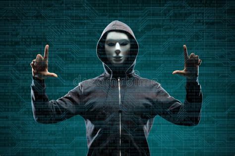 Dangerous Hacker Over Abstract Digital Background With Binary Code