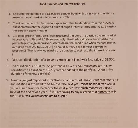 Solved Bond Duration And Interest Rate Risk 1 Calculate The