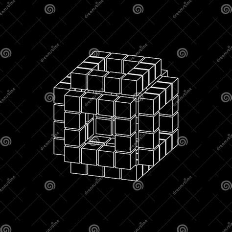 Abstract 3d Cube From Cubes Dimetric Projection Vector Outline Illustration Stock Vector