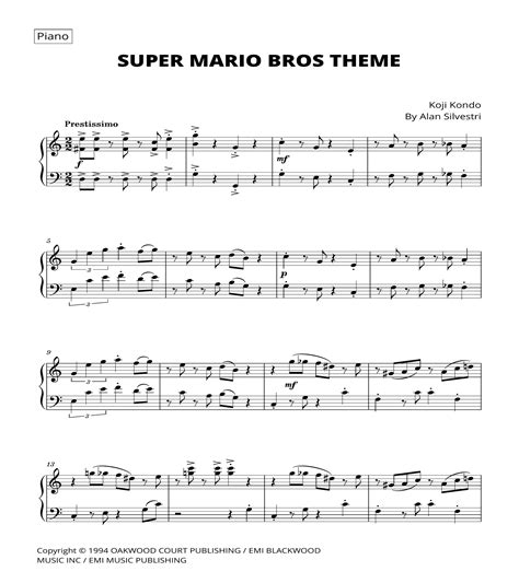 Super Mario Bros Theme By Alan Silvestri Koji Kondo Easy Piano