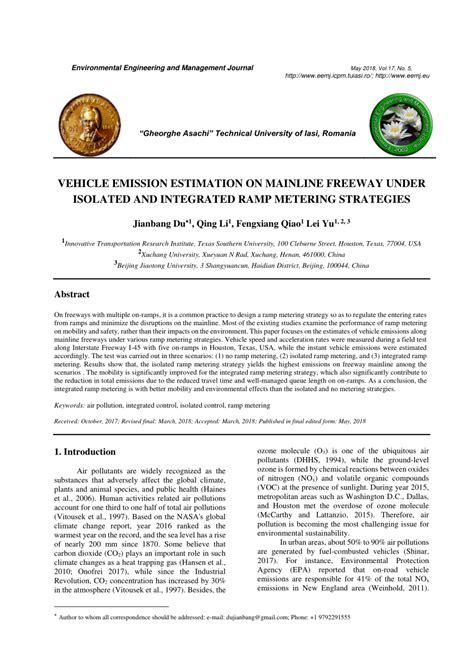 Pdf Impact Of Different Ramp Metering Strategies On Vehicle Emissions Along Freeway Segments