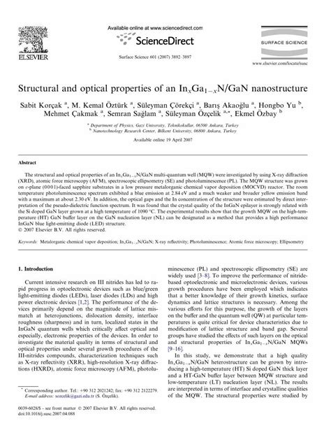 Pdf Structural And Optical Properties Of An Inxga1−xn Gan Nanostructure Dokumen Tips