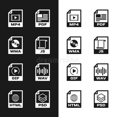 set js file document wma mp4 pdf and wav icon vector stock