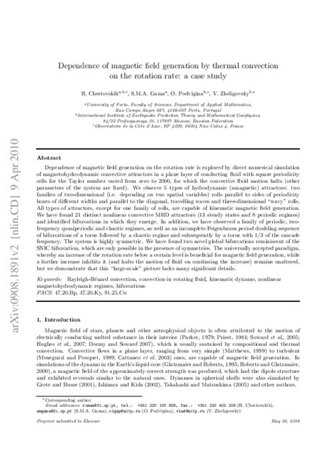 Pdf Dependence Of Magnetic Field Generation By Thermal Convection On The Rotation Rate A Case