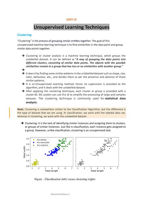 UNIT IV ML Lecture Notes UNIT UNIT IV Unsupervised Learning Techniques Clustering Studocu
