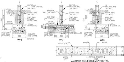 Masonry Reinforcement Details Autocad File Cad Drawing Dwg Format