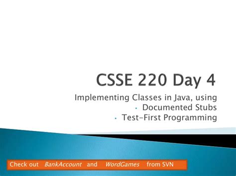 Ppt Implementing Classes In Java Using Documented Stubs Test First