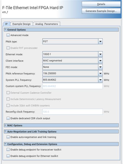3 F Tile Ethernet Intel® Fpga Hard Ip Parameters