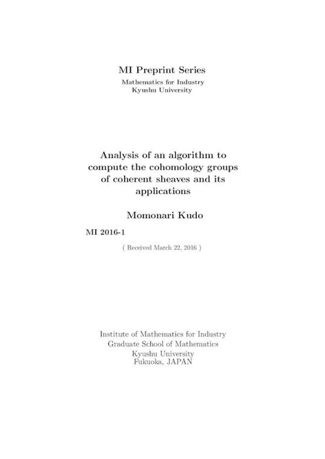 Pdf Analysis Of An Algorithm To Compute The Cohomology Groups