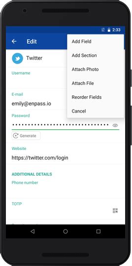 Customizing Fields Enpass User Manual Android Documentation
