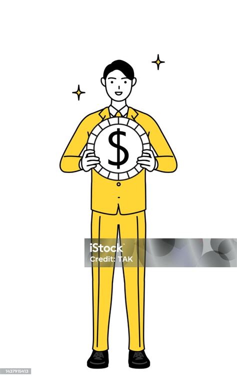 양복을 입은 사업가의 간단한 선 그리기 그림 외환 이익과 달러 평가의 이미지 Shinnyushain에 대한 스톡 벡터 아트 및 기타 이미지 Shinnyushain