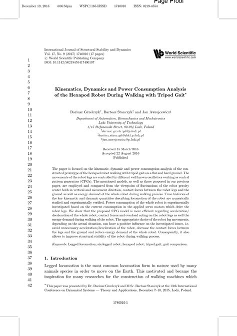 Pdf Kinematics Dynamics And Power Consumption Analysis Of The