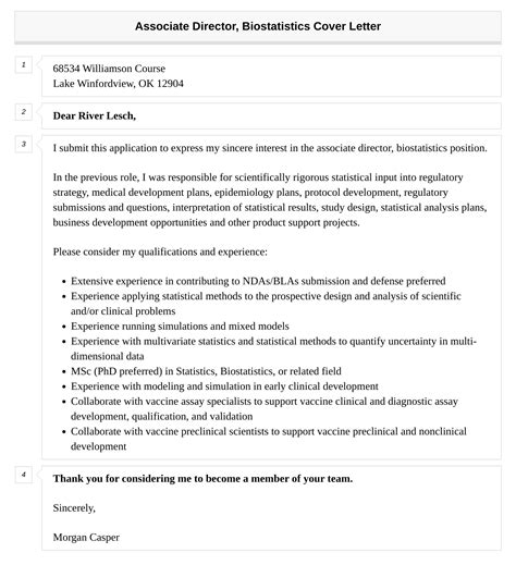 Associate Director Biostatistics Cover Letter Velvet Jobs
