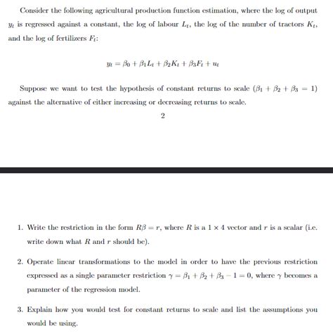 Solved Consider The Following Agricultural Production