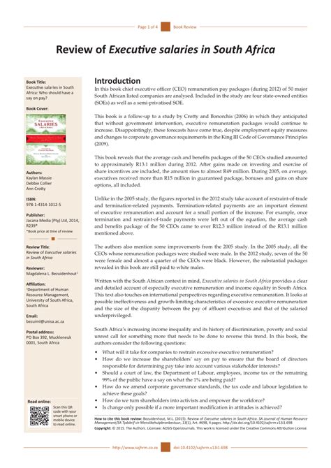 Pdf Review Of Executive Salaries In South Africa
