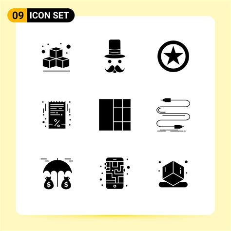 Modern Set Of 9 Solid Glyphs And Symbols Such As Wireframe Receipt Insignia Invoice Bill