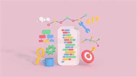 Mobile App Development And Seo Optimization 3d Render Illustration Stock Illustration