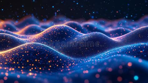 Abstract Glowing Particle Waves Background Stock Illustration