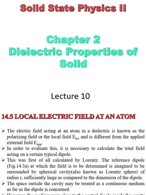 Solid State Physics Ii Lecture 10 Pdf