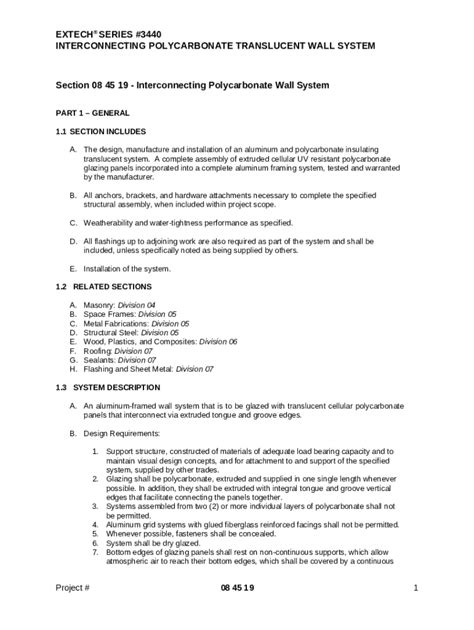 Csi Specification Polycarbonate Structured Sheets Doc Template Pdffiller