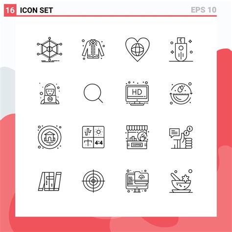 Set Of 16 Vector Outlines On Grid For Outline Devices Shopping Like World Editable Vector Design