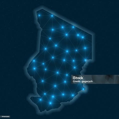 차드 네트워크 맵 국가의 추상 기하학적 지도입니다 디지털 연결 및 통신 설계 빛나는 인터넷 네트워크 매력적인 벡터 일러스트 레이 션입니다 가상현실에 대한 스톡 벡터 아트 및
