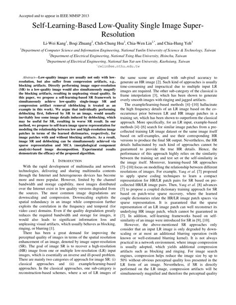 PDF Self Learning Based Single Image Super Resolution Of A Highly Compressed Image