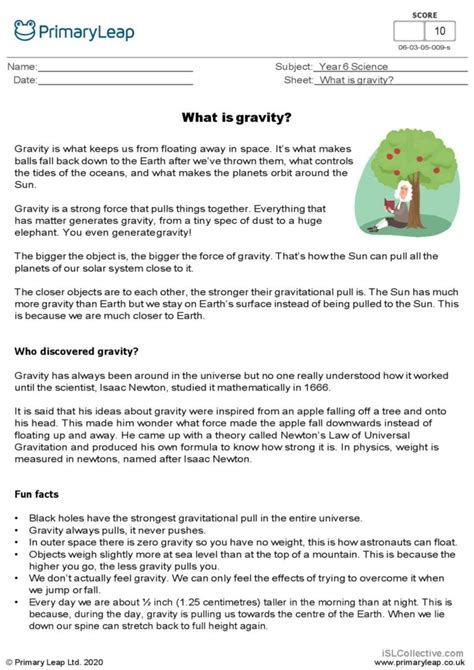 Gravity Reading Comprehension Worksheet Reading Comprehension Worksheets