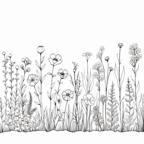 Premium AI Image A Drawing Of A Field Of Flowers With Grass And Flowers Generative Ai