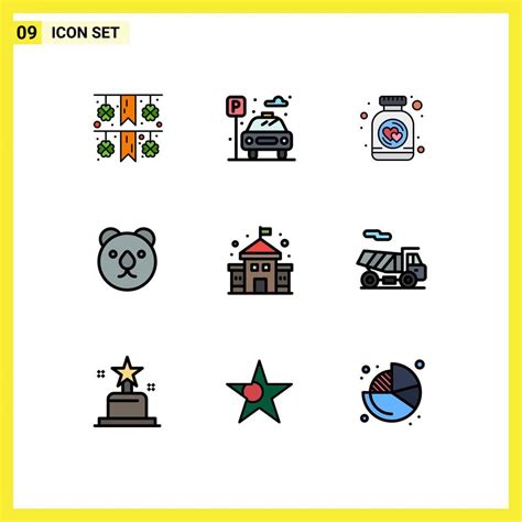 Pictogram Set Of Simple Filledline Flat Colors Of Bike Education Cookies Building Head