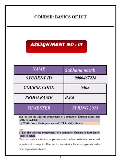 Assignment No 01 Course Basics Of Ict Pdf Assembly Language