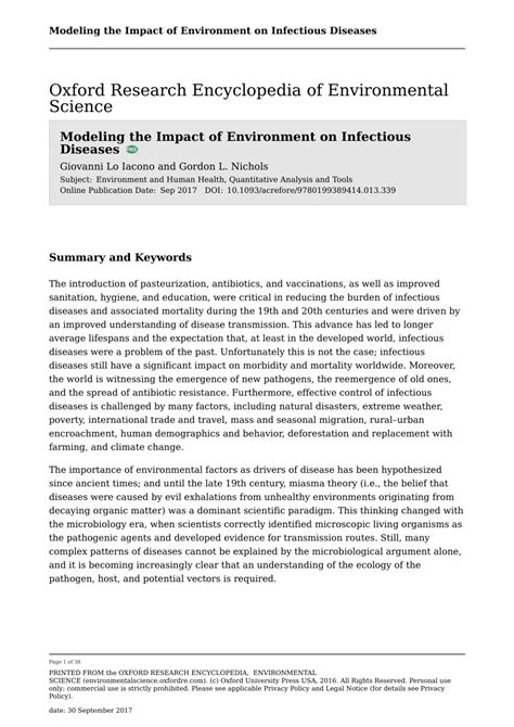 Pdf Modeling The Impact Of Environment On Infectious Diseases