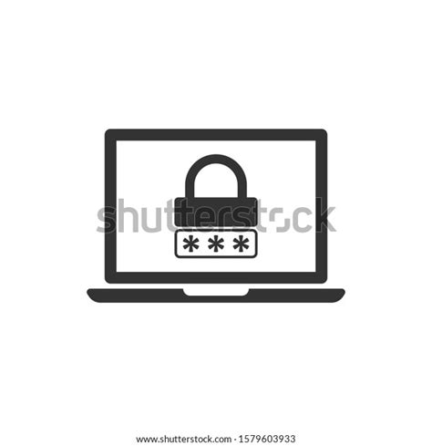 Laptop Password Icon Flat Style Computer Stock Vector Royalty Free